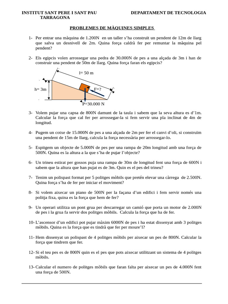 Problemes de màquines simples | PDF