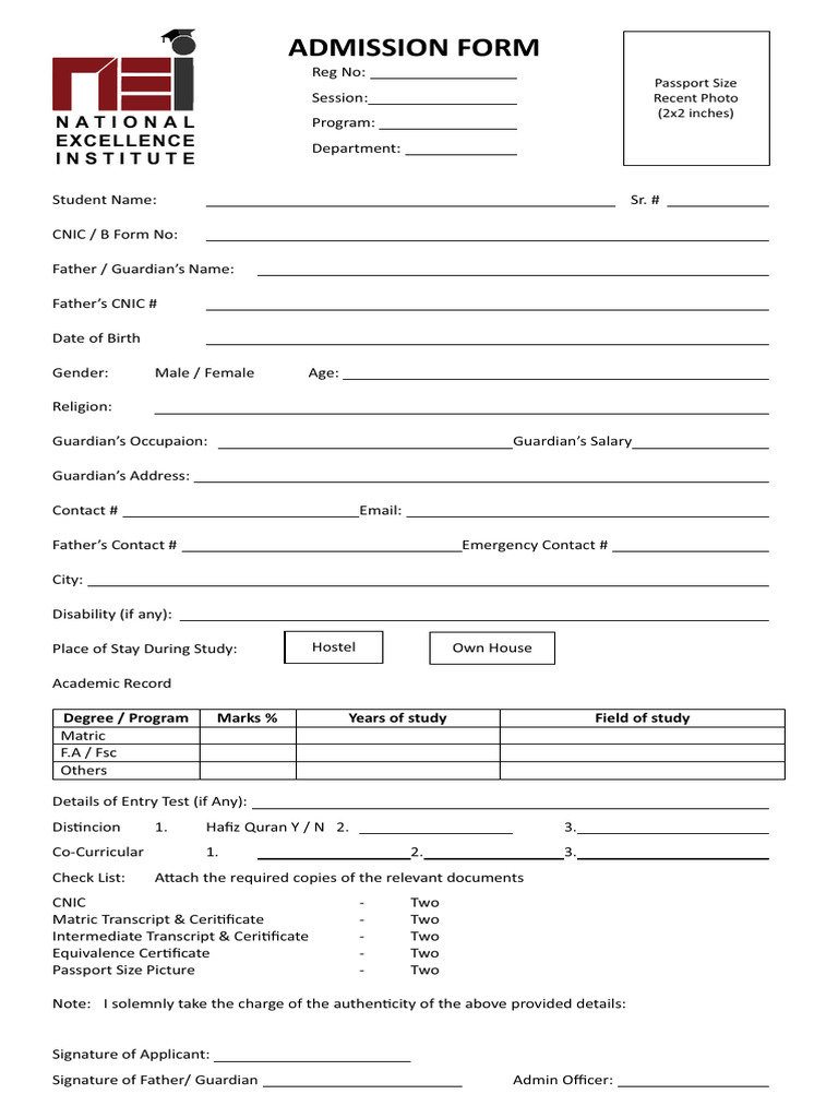 Admission Form | PDF