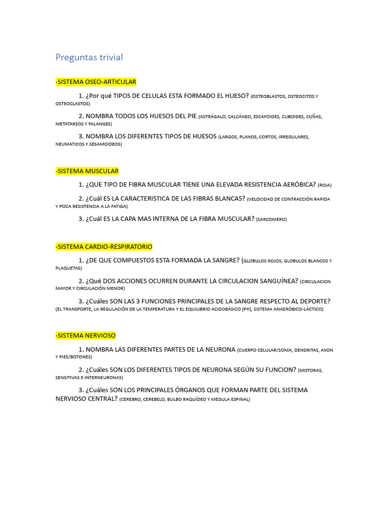 Preguntas Triviales sobre Sistemas del Cuerpo | PDF
