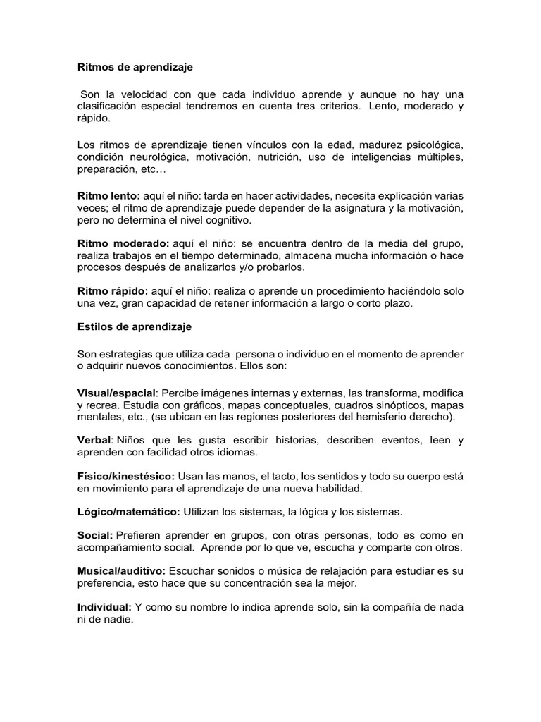 Ritmos y Estilos de Aprendizaje | PDF | Aprendizaje | Evaluación