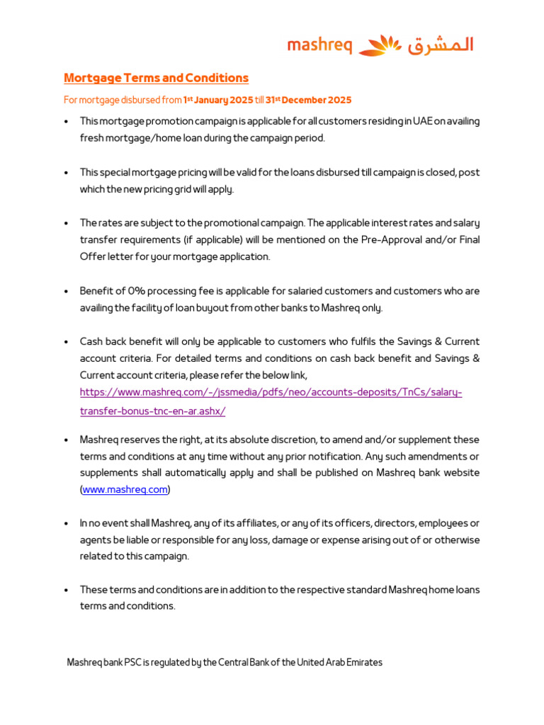 Mashreq Home Loans Campaign Page TNC en | PDF