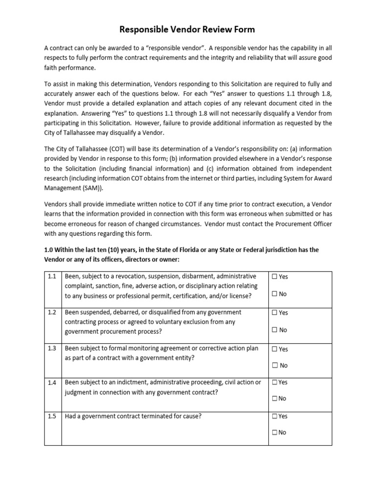 Responsible Vendor Review Form Guide | PDF | Justice | Crime & Violence