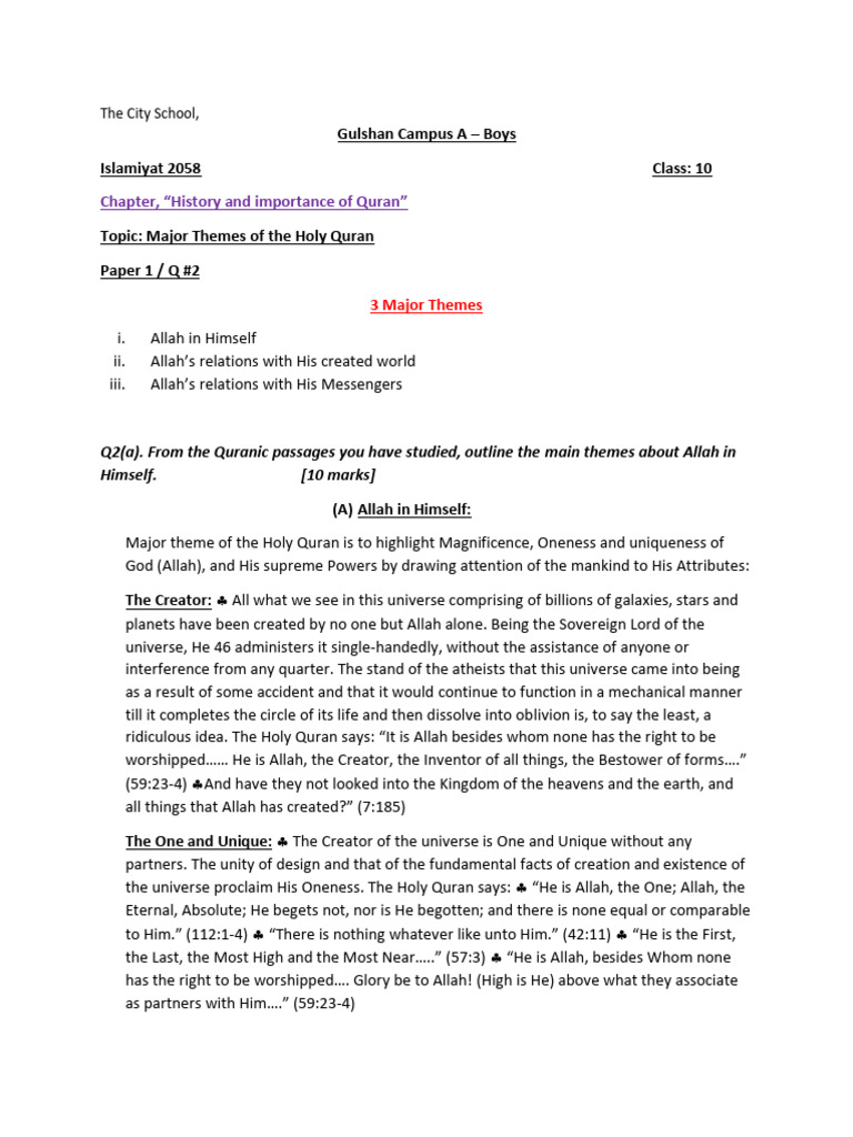 Major themes of Quran _ 10 | PDF | Prophets And Messengers In Islam | Jesus In Islam