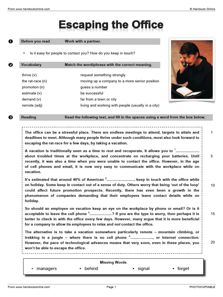 Business Conversation Class - Escaping - Office | PDF | Vocabulary ...