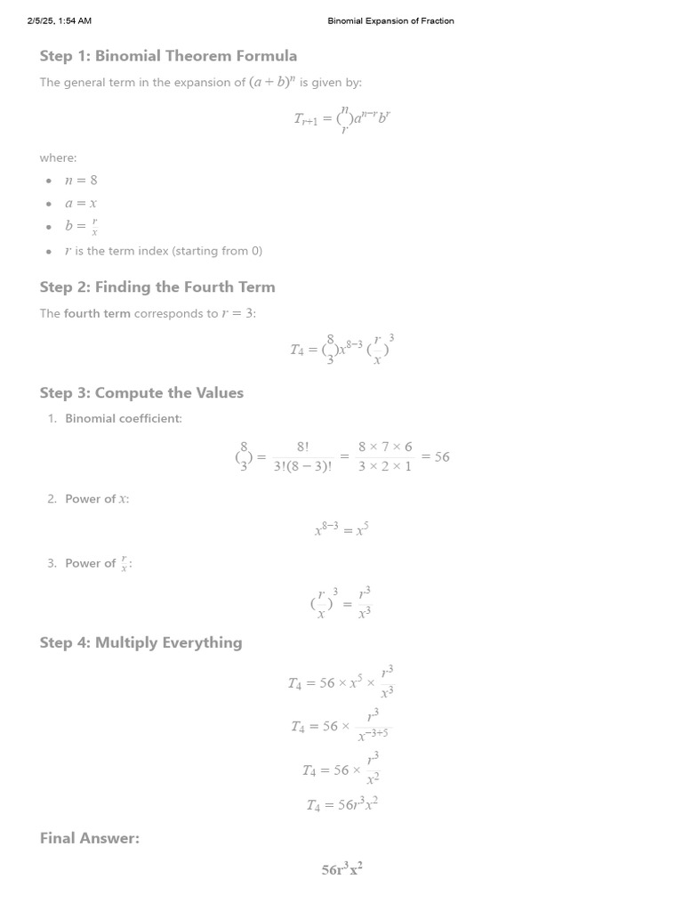 Binomial Expansion of Fraction 2 | PDF | Complex Analysis | Mathematics
