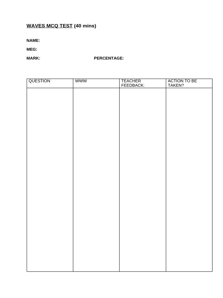 Waves MCQ Test for Physics Students | PDF | Wavelength | Diffraction