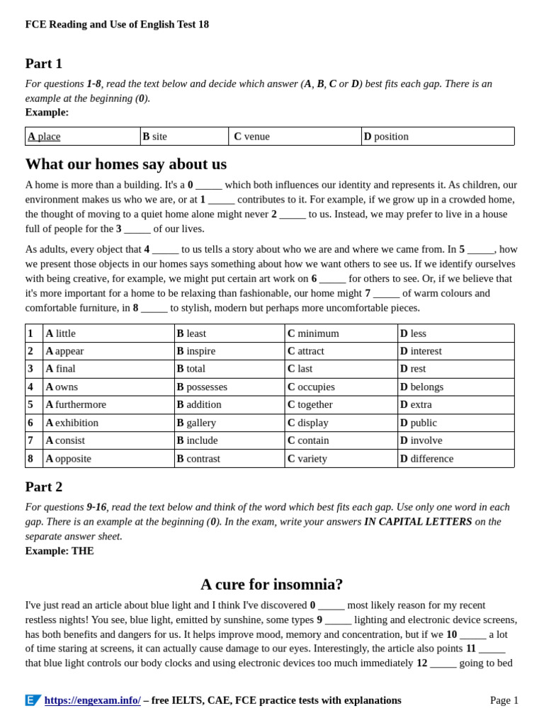 FCE Reading & English Test 18 | PDF | English Language
