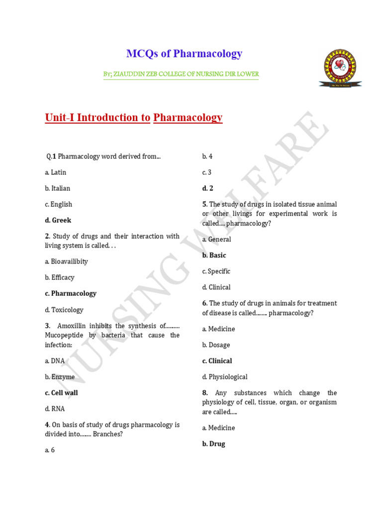 Chapterwise MCQs of Pharmacology-I Complete | PDF | Pharmacology | Penicillin