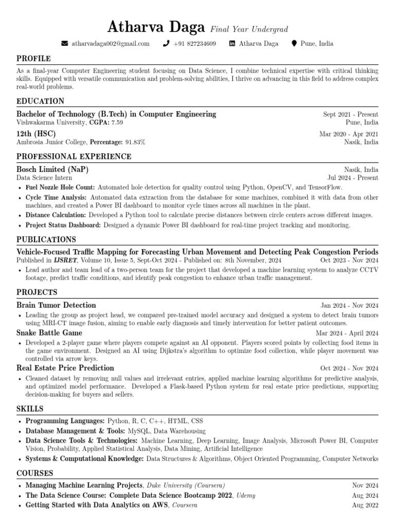 Atharva Resume | PDF | Machine Learning | Data Science