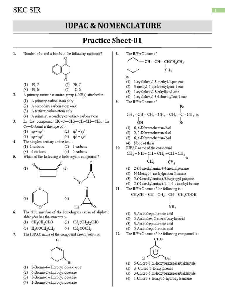 IUPAC Nomenclature Practice Quiz | PDF | Amine | Organic Chemistry