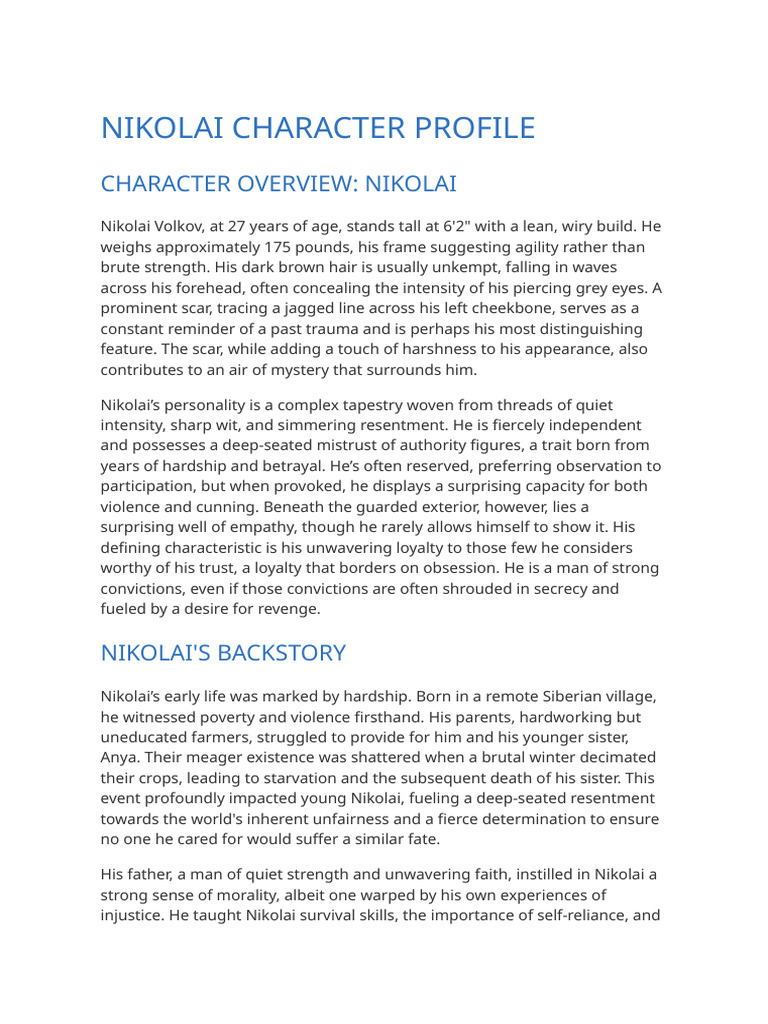 Nikolai: A Complex Mercenary's Tale | PDF | Psychological Trauma | Anger