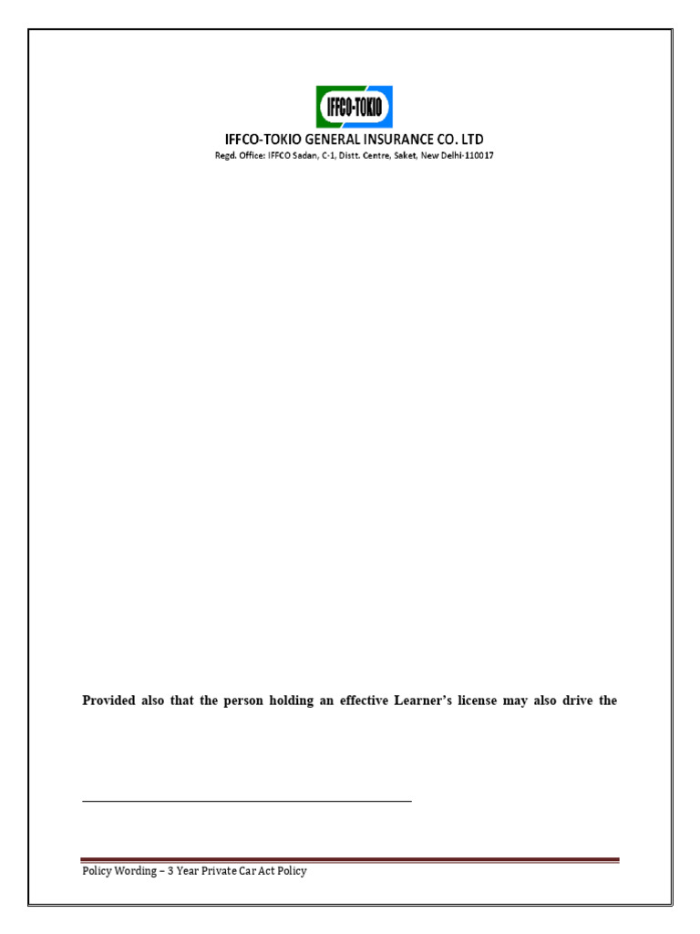 3-Year Private Car Insurance Policy | PDF | Indemnity | Insurance
