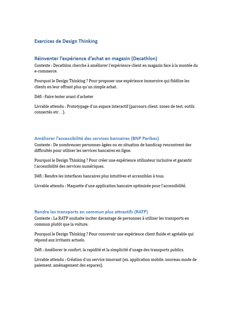 Exercices Design Thinking Bachelor CGC | PDF | Réemploi | Design thinking