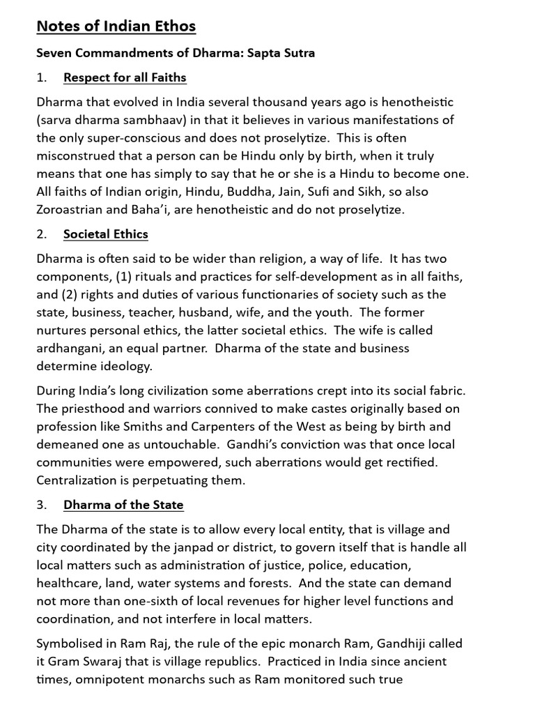 Indian Ethos Notes for Viva | PDF | Leadership | Transformational ...