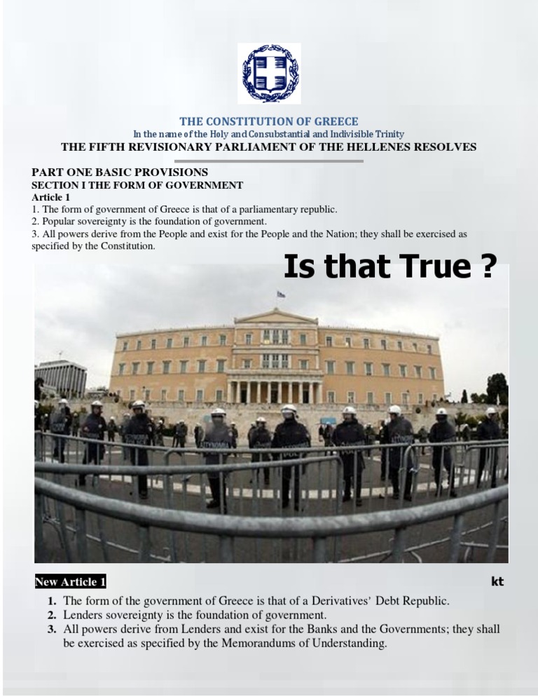 The Constitution of Greece New Article 1 | PDF