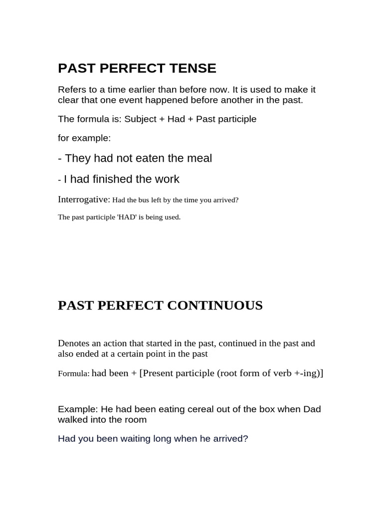 Past Perfect Tense | PDF