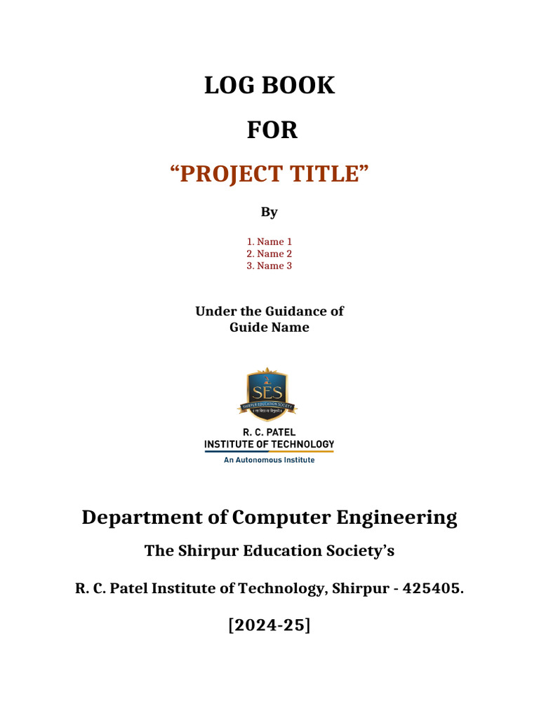 Log Book Cover Page For Project Satge-I | PDF