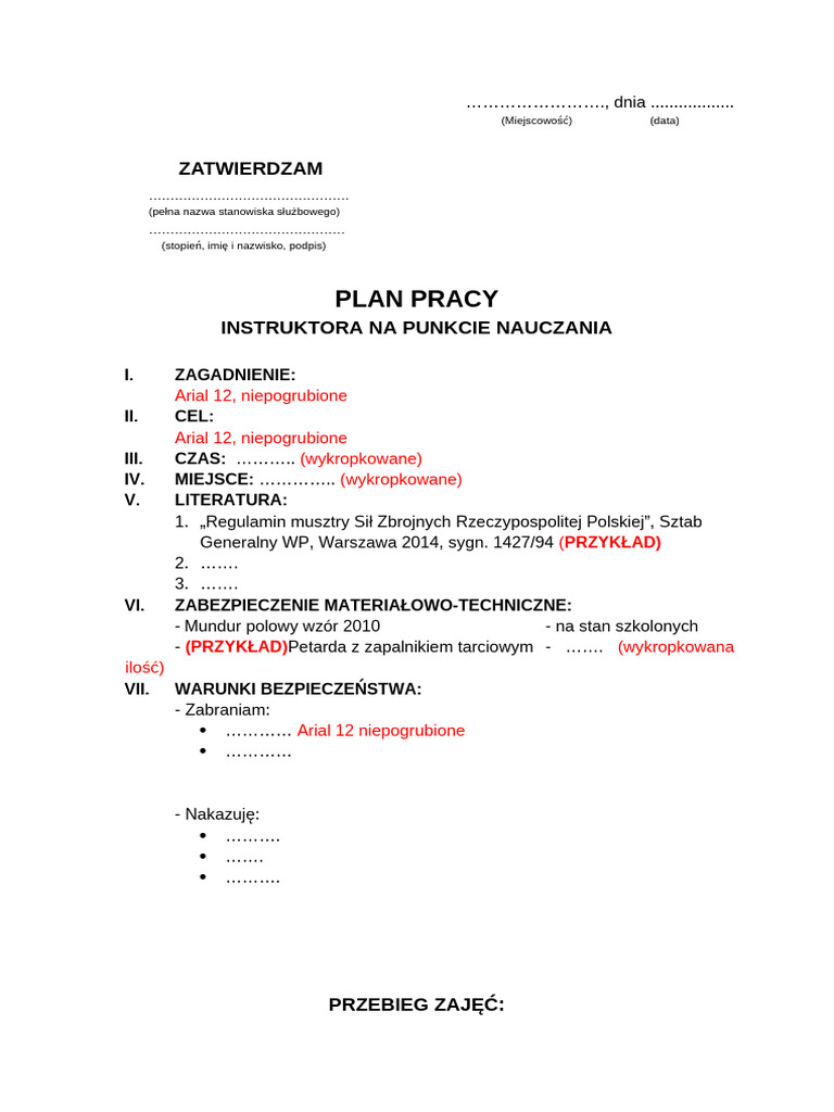Wzorowy Plan Pracy | PDF