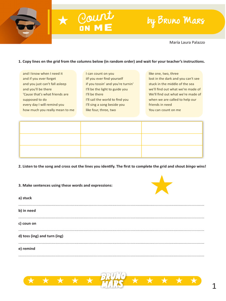 Count on Me: Lyrics Activity Guide | PDF