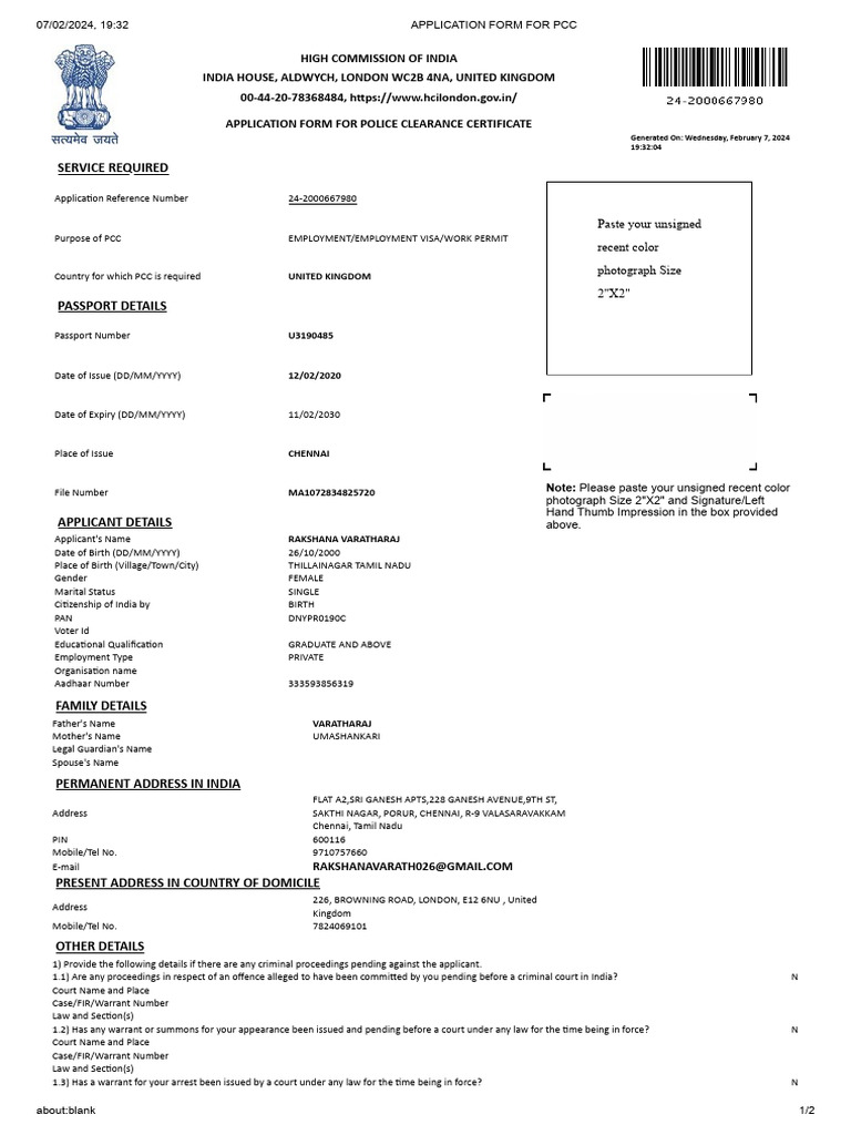 Application Form For PCC 1 | PDF | Arrest Warrant | Criminal Justice