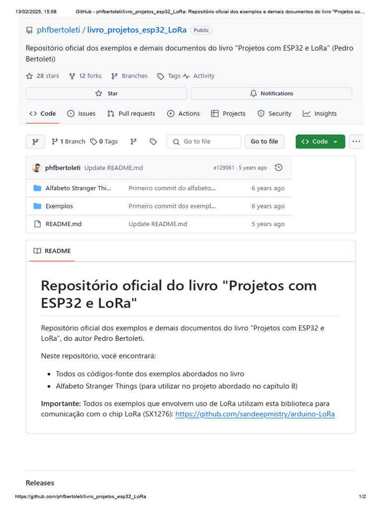 Repositório Oficial Do Livro "Projetos Com Esp32 E Lora" | PDF