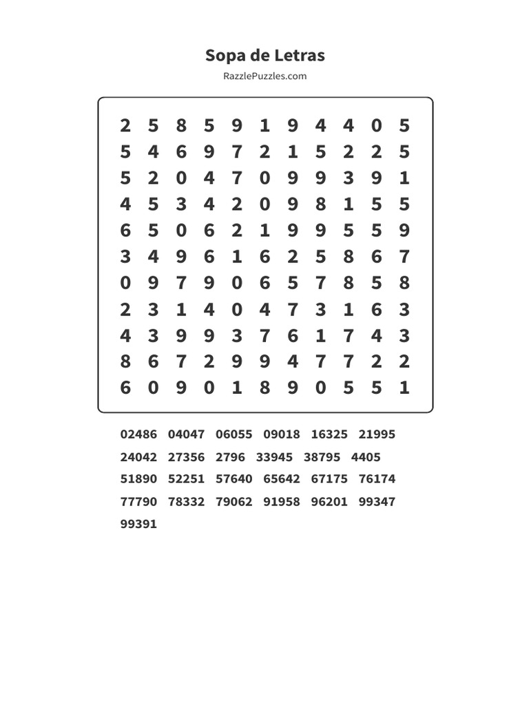 Sopa de Letras Numeros02 | PDF