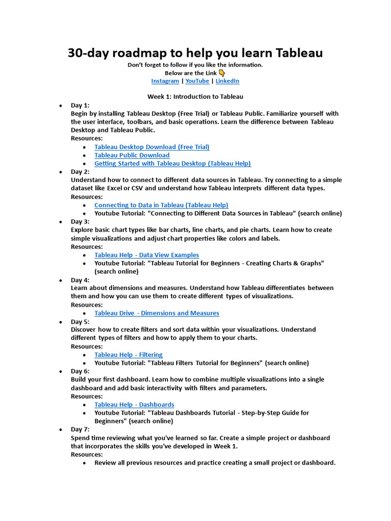30-day roadmap to help you learn Tableau | PDF | Information Retrieval ...