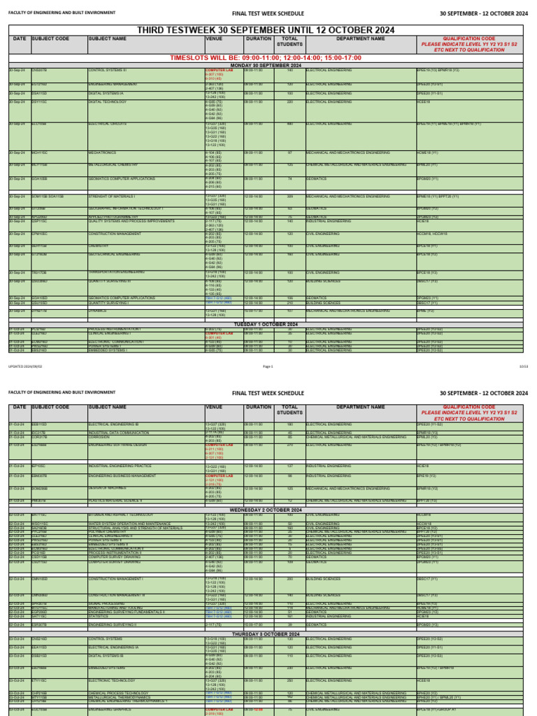 Engineering Final Test Schedule 2024 | PDF | Engineering | Electrical ...