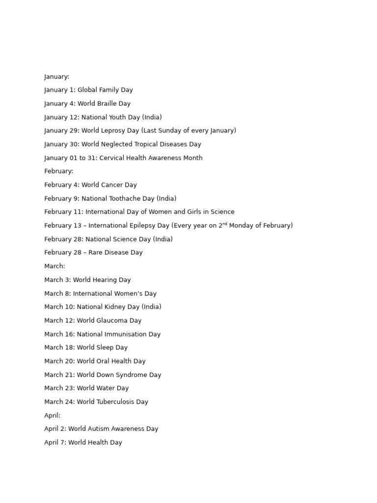 World Medical Important Days | PDF | Medical Specialties | Diseases And ...