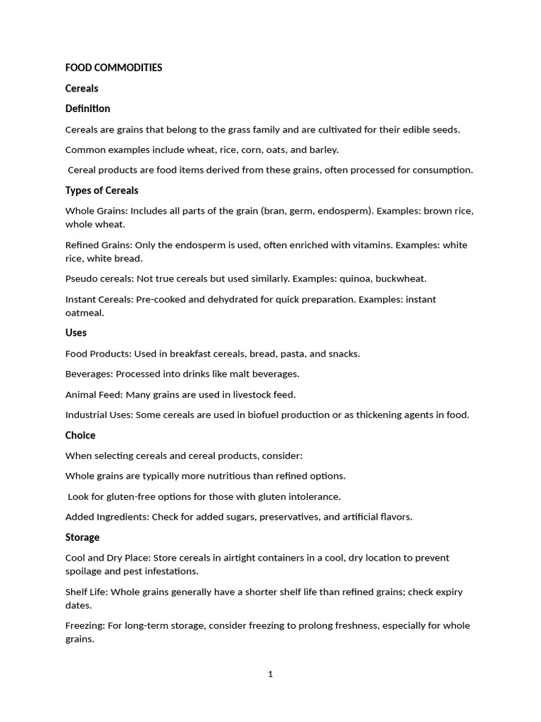 Food Commodities Notes Edited | PDF | Cereals | Cooking Oil