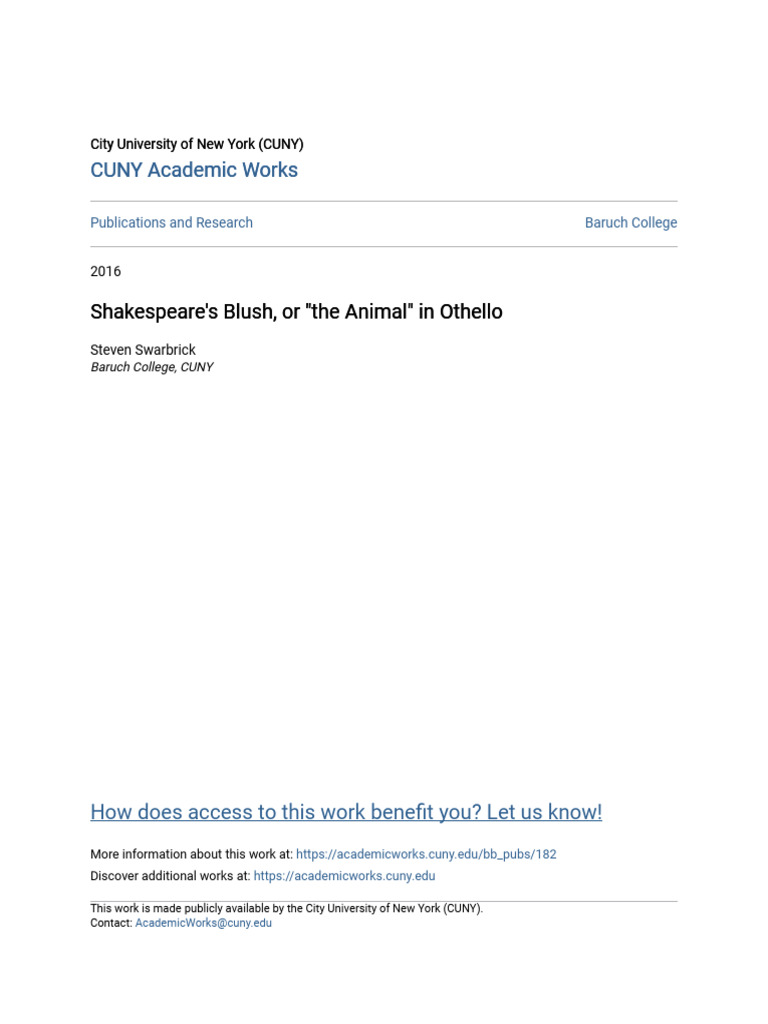 Shakespeares Blush or The Animal in Othello | PDF | Othello | Iago