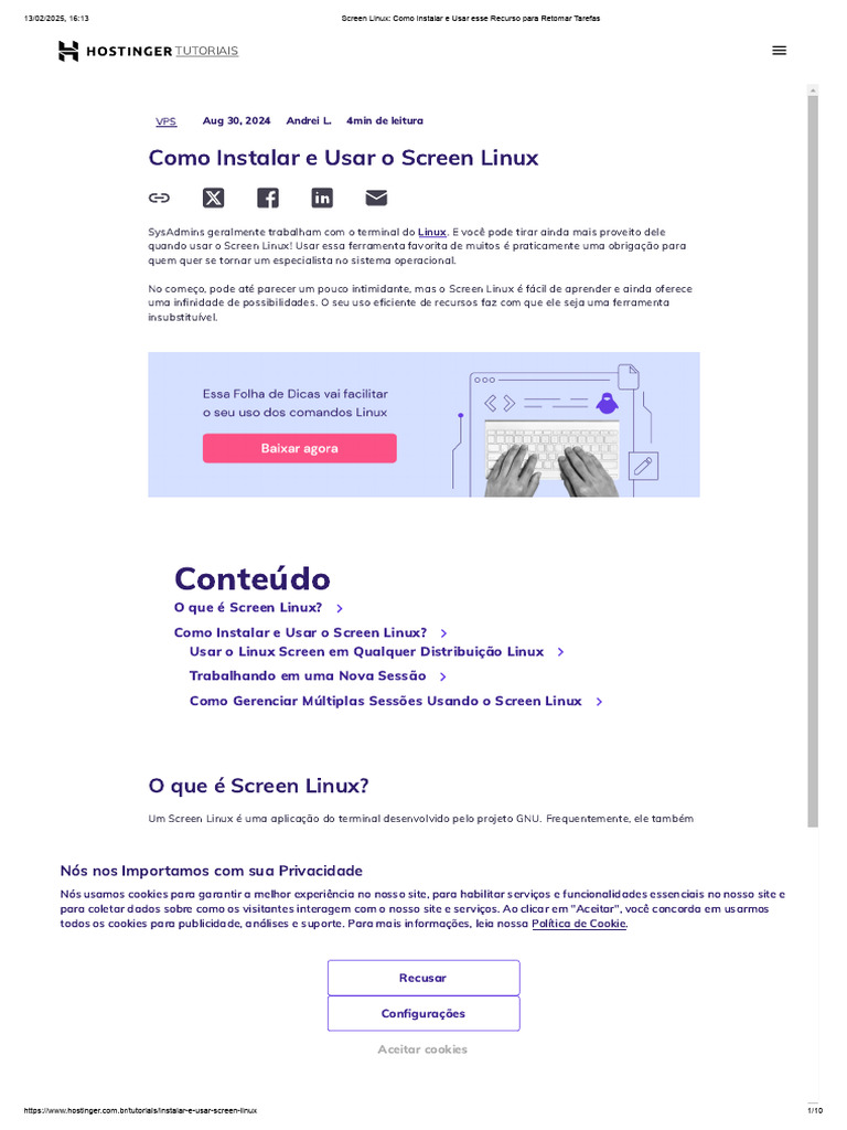 Instalação e Uso do Screen Linux | PDF | Linux | Distribuição Linux