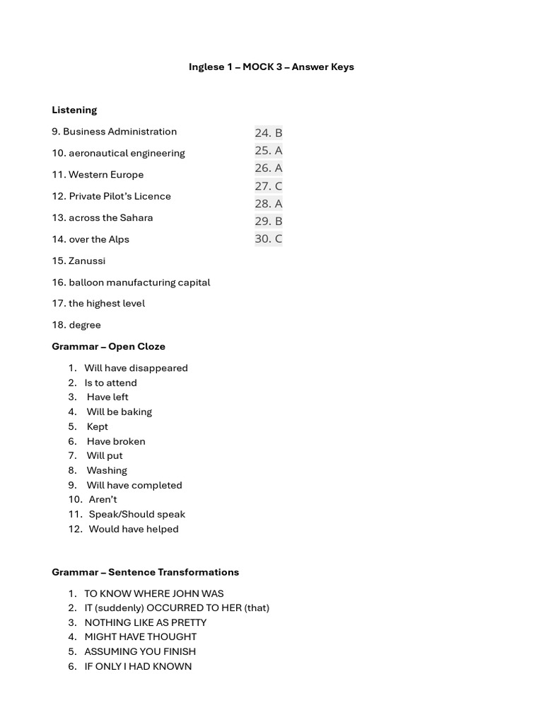 MOCK 3 Answer Keys | PDF