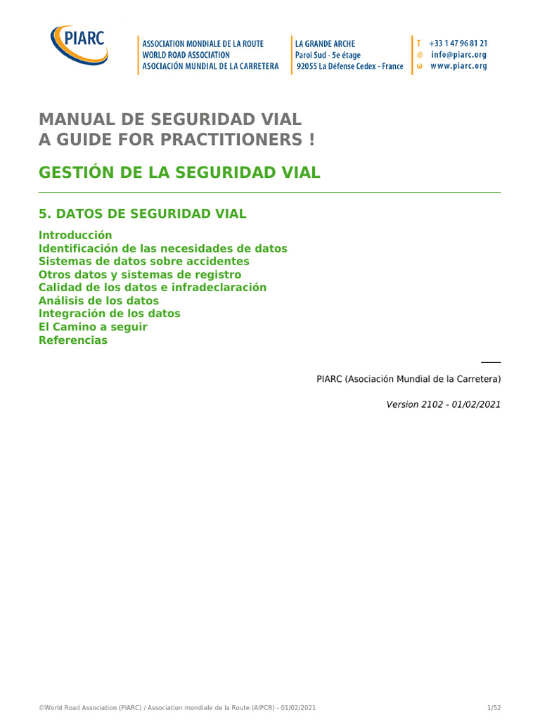 Piarc 5. Datos de Seguridad Vial 2021 03 01 v2102 | PDF | Sistema de ...