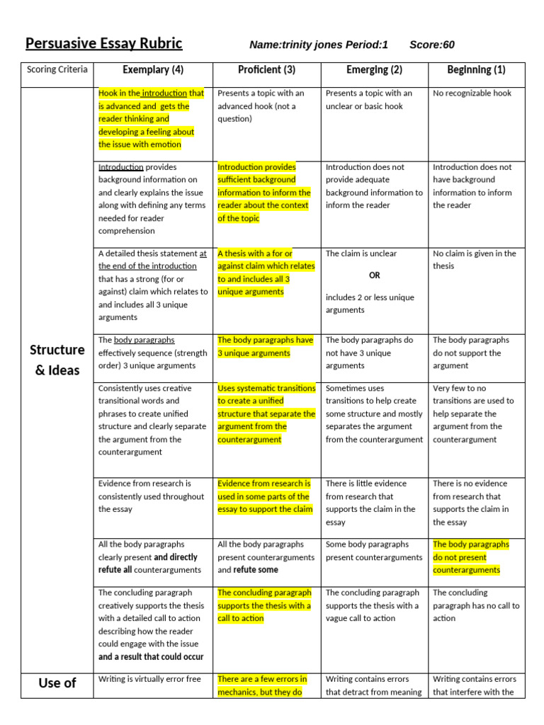 Persuasive Essay Rubric 2023 | PDF | Essays | Cognition