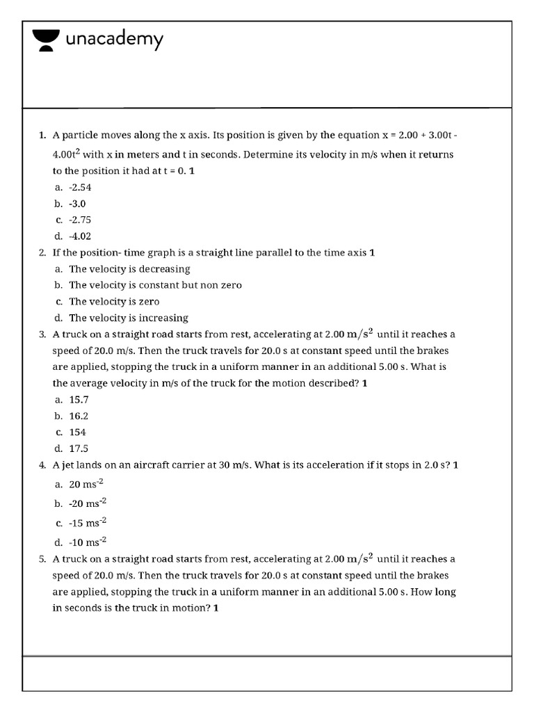 03 Motion in A Straight Line | PDF