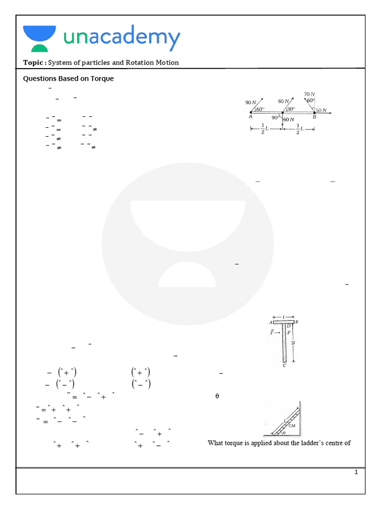 02 System of Particles and Rotation Motion (Torque) Home Assignment-1 | PDF | Force | Torque