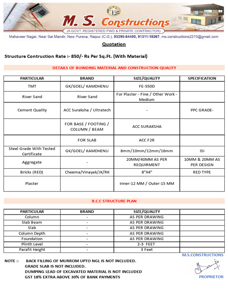 Strucure Detail Quotation | PDF | Structural Engineering | Building