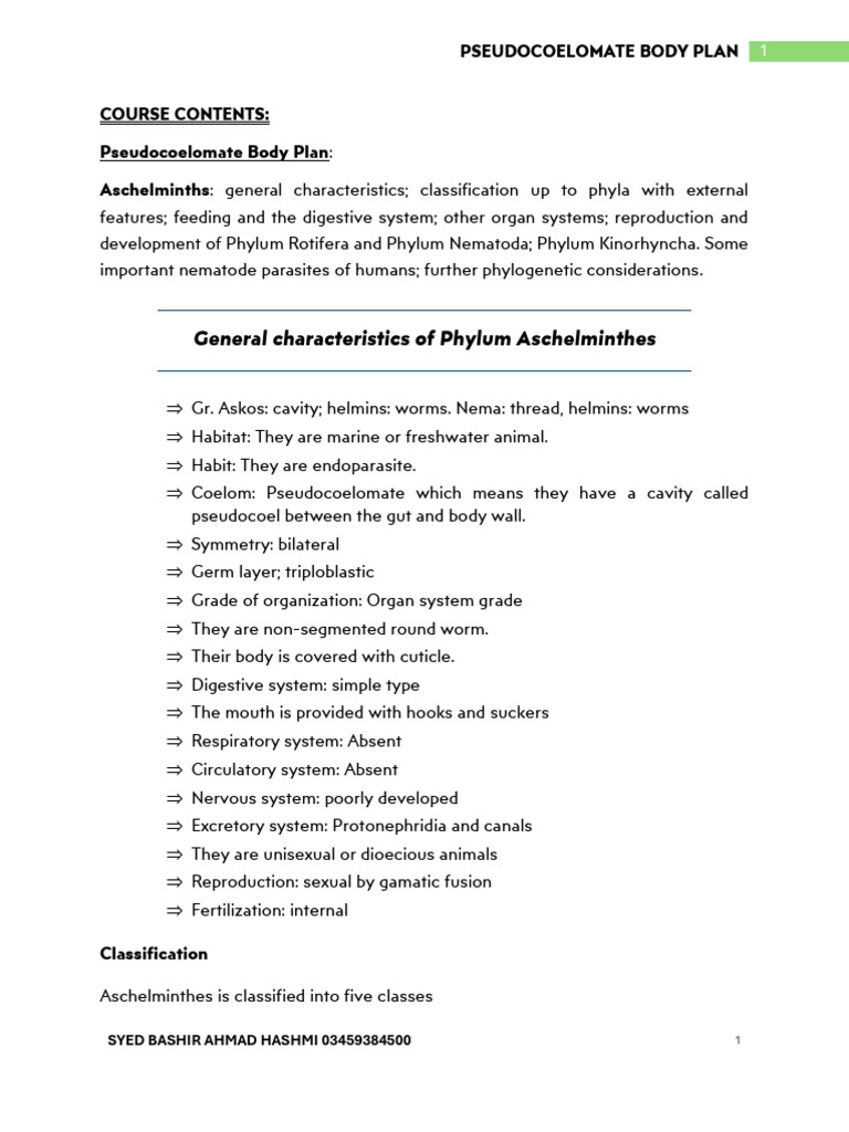 Pseudocoelomate Body Plan | PDF | Nematode | Zoology