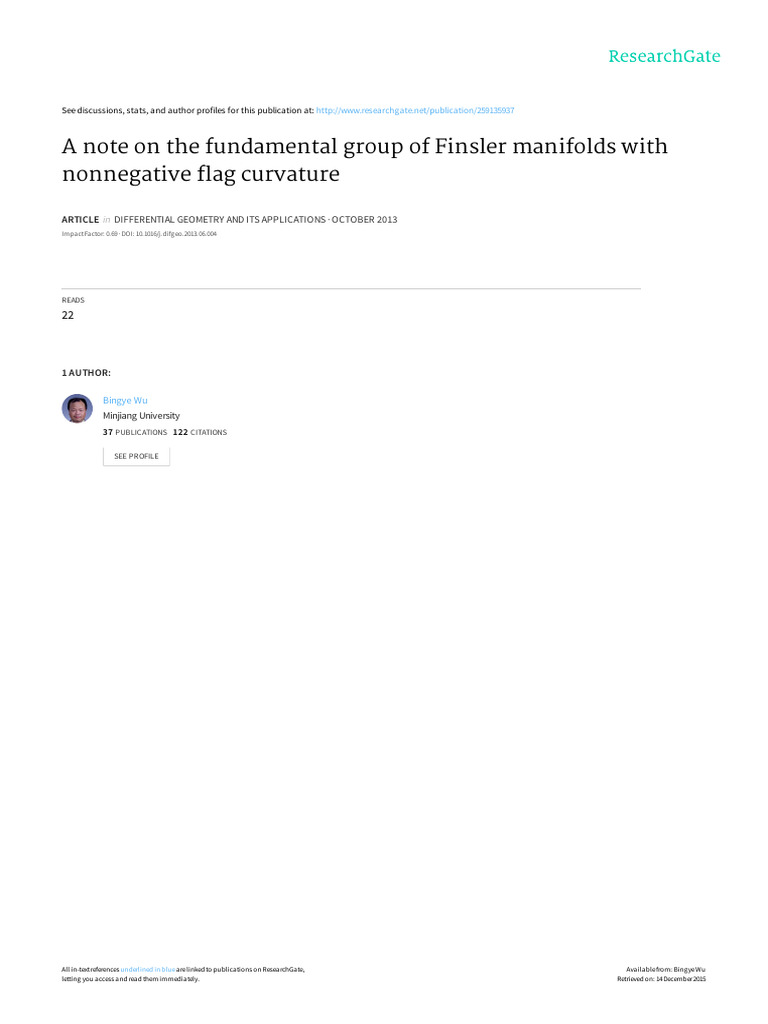 The Fundamental Group of Finsler Manifolds | PDF | Manifold ...
