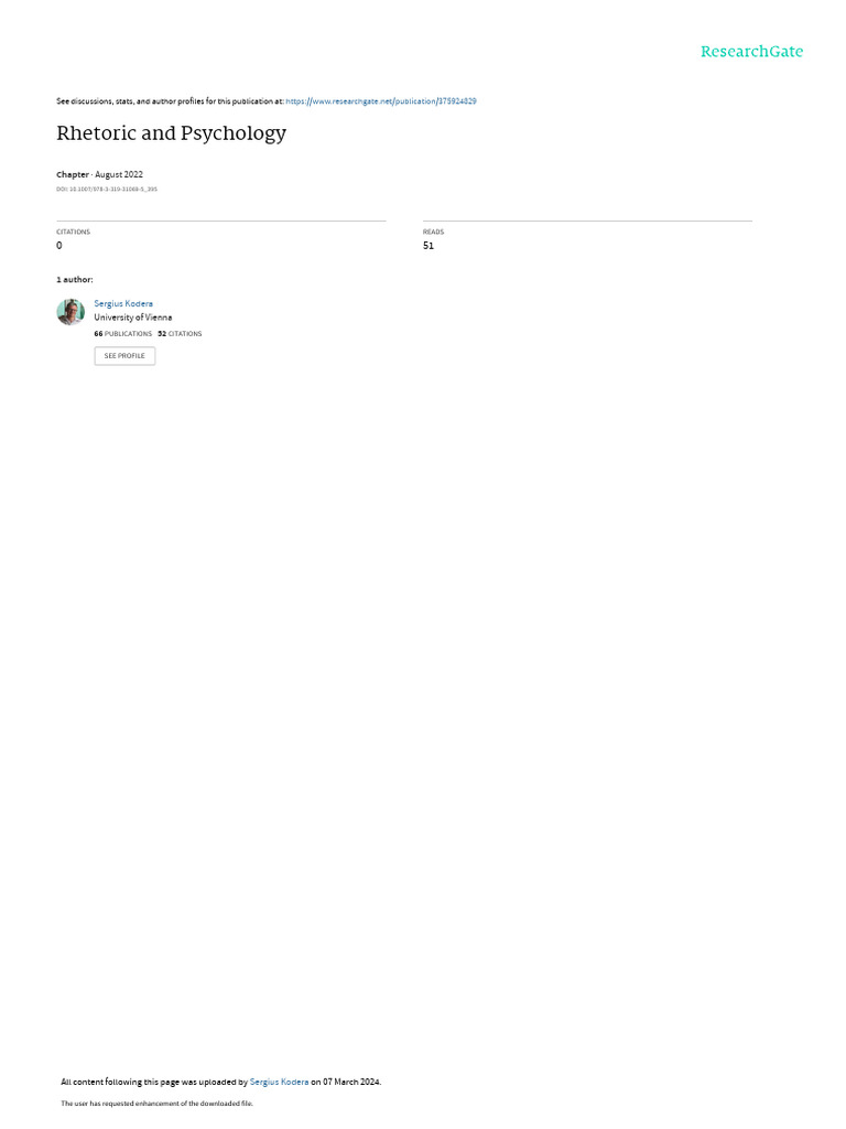 Kodera2020 ReferenceWorkEntry RhetoricAndPsychology | PDF | Rhetoric | Reason