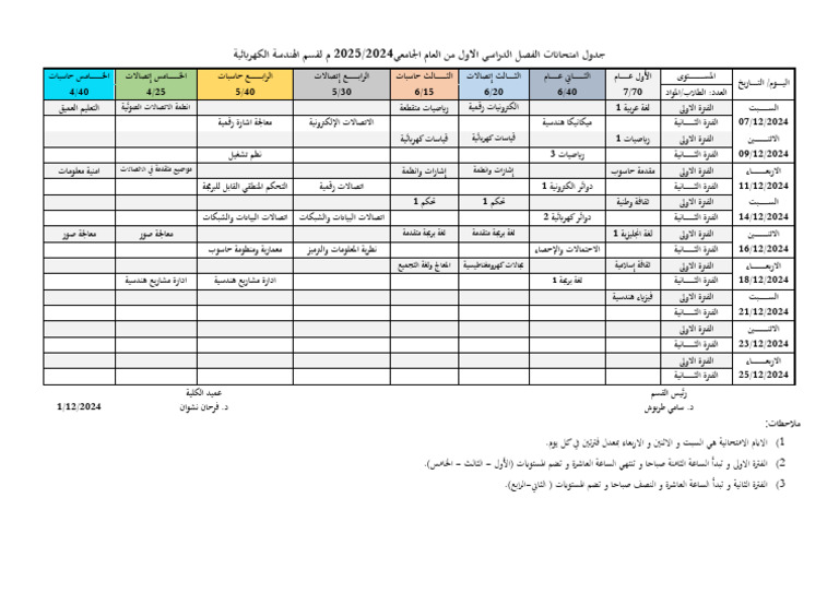 2) Exam Schedule 1st Sem 24 - 25 (1 Dec 2024) | PDF