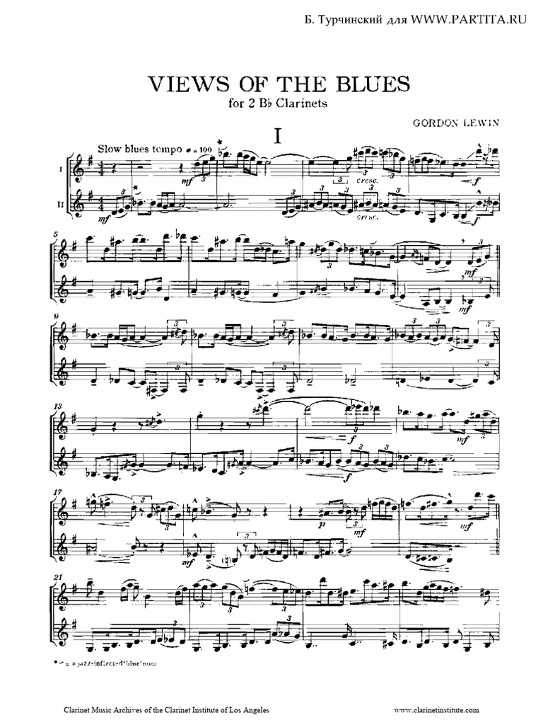 (Clarinet - Institute) Lewin Views of The Blues Duet | PDF