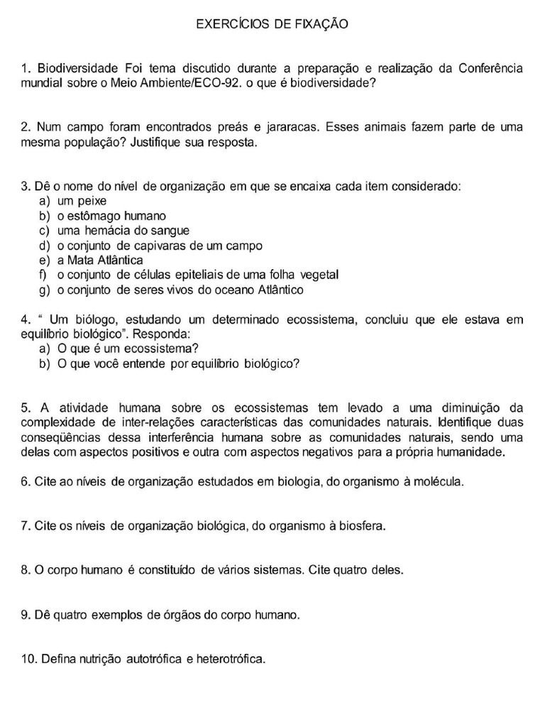 Exercícios Biosfera | PDF