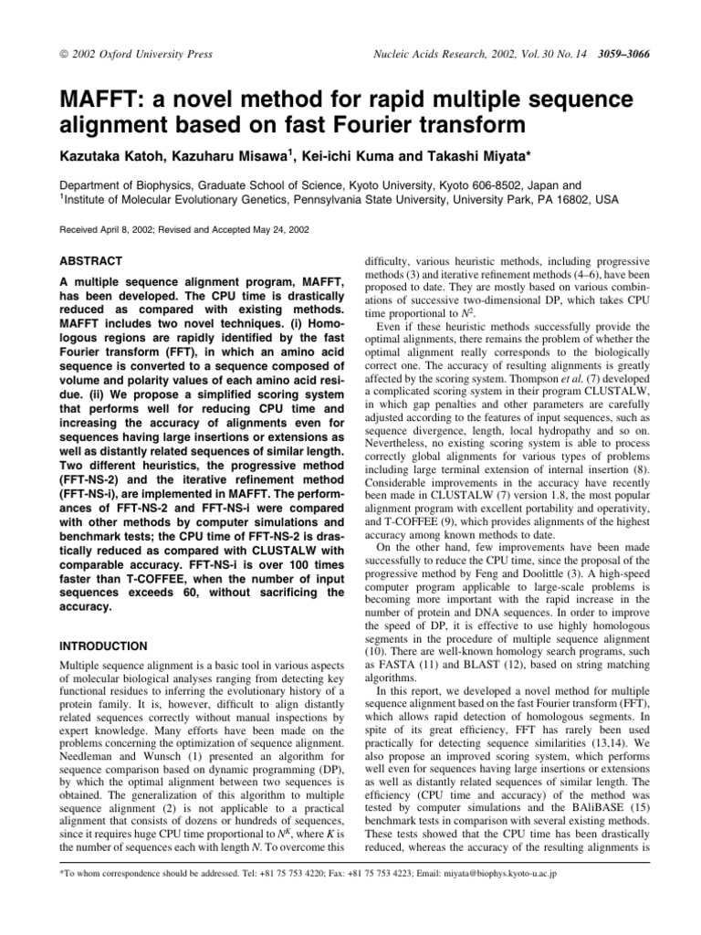 MAFFT | PDF | Sequence Alignment | Life Sciences
