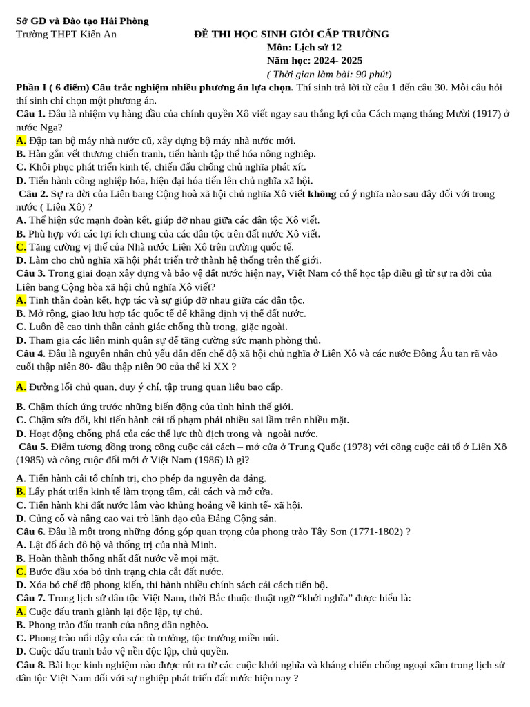 ĐỀ HSG12 Lần 1 | PDF