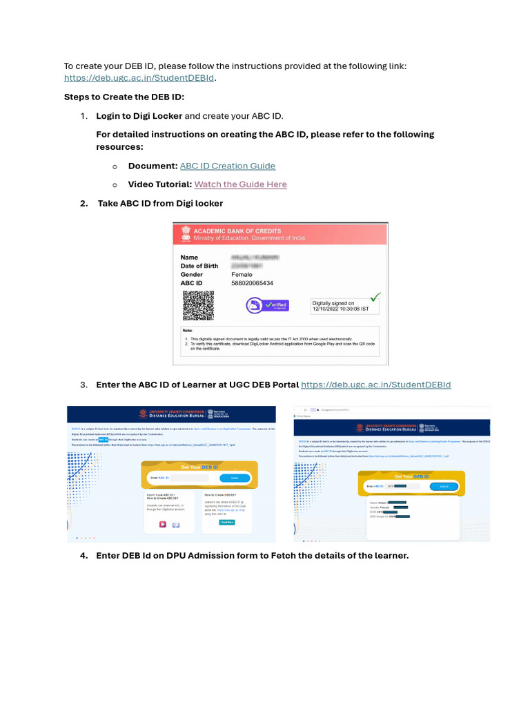 Steps To Create Your DEB ID | PDF