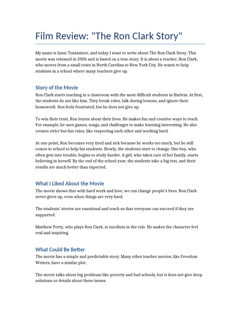 The Ron Clark Story: Film Review | PDF