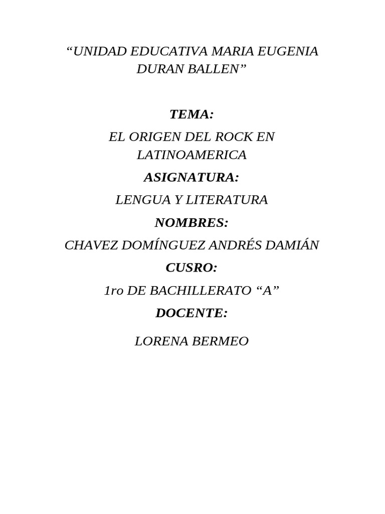 UNIDAD EDUCATIV MARIA EUGENIA DURAN BALLEN monografia | PDF | La música ...