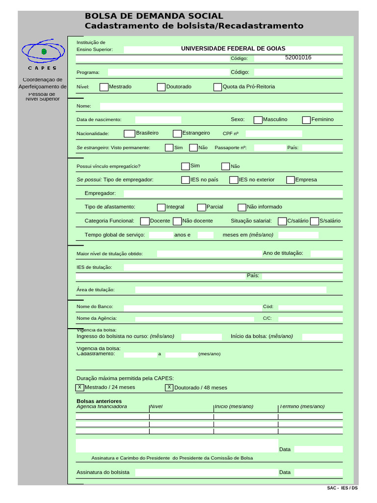 Formulario Cadastro Bolsa Demanda Social Capes 2 | PDF